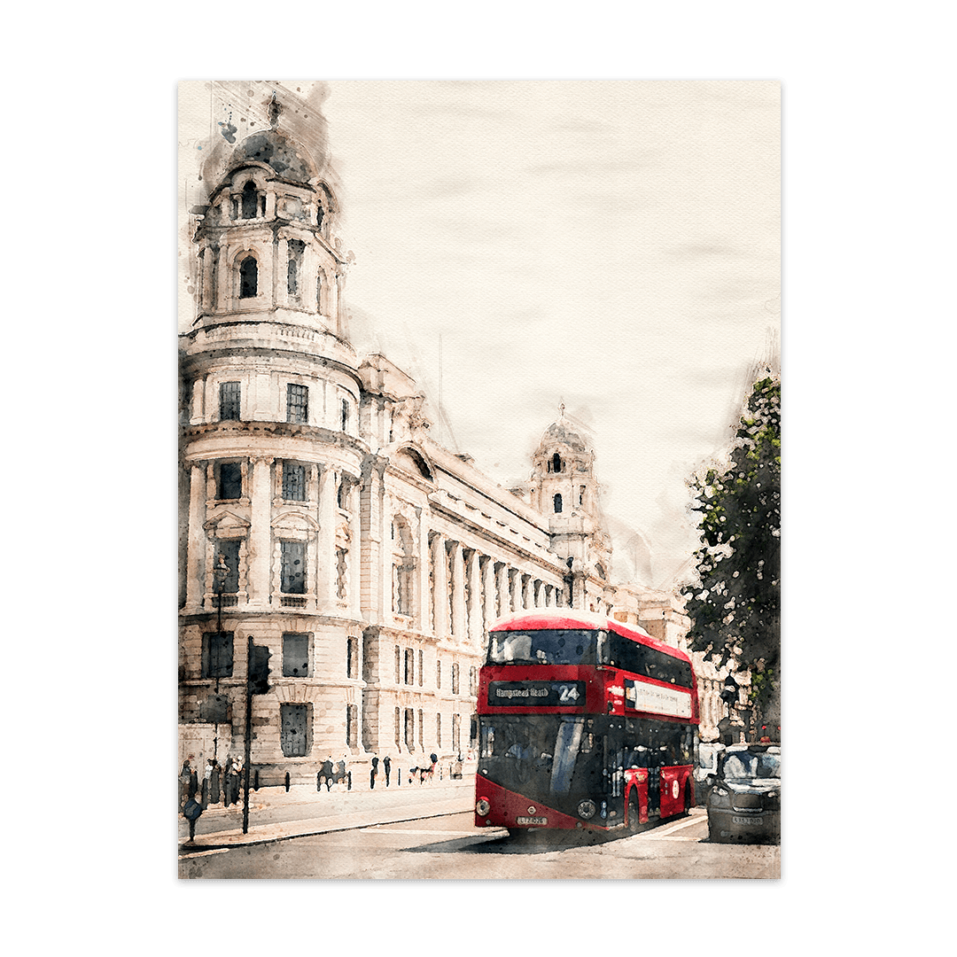 London Bus – Poster und Leinwände in Aquarell-Optik